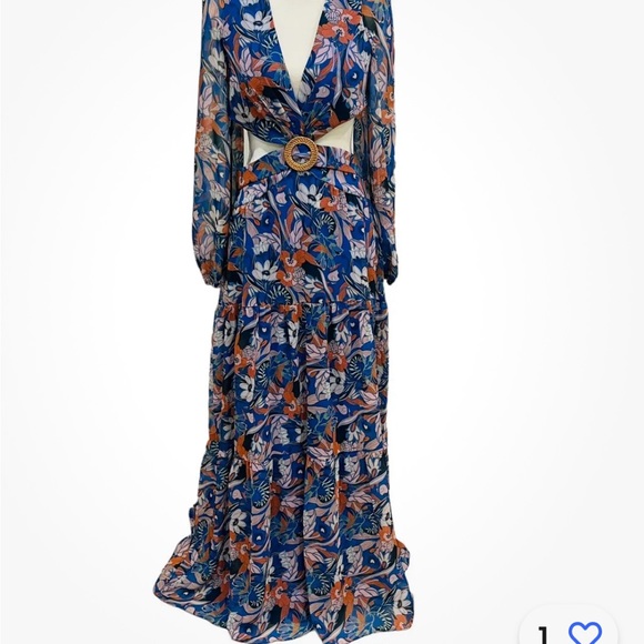 Dresses | Gianni Bini Nwt Size 6 Lillian Blue Floral Cutout Maxi Dress ...